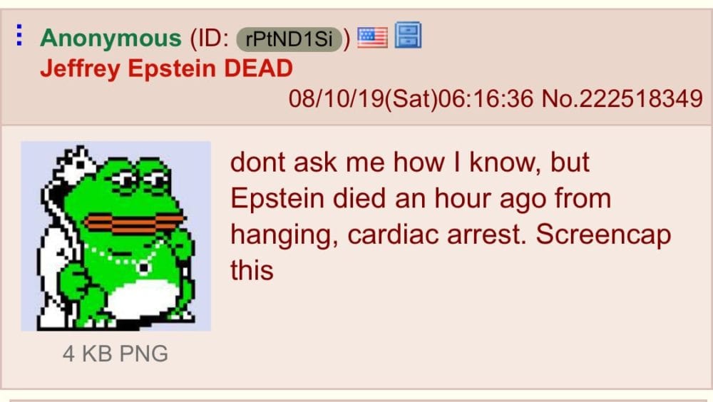 Timeline Analysis | Epstein Death Reported on 4Chan Before Announced ...